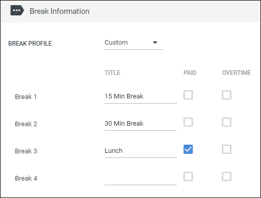 Entering Break Information