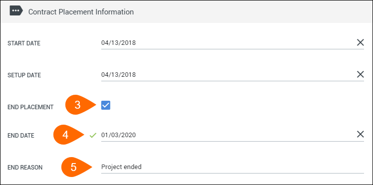 Entering an End Date for a Placement