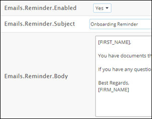 Updating the Document Reminder Template Message